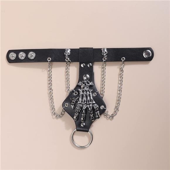 Other | Yertter Punk Grunge Gothic Black Pu Leather Skull Skeleton Hand ...
